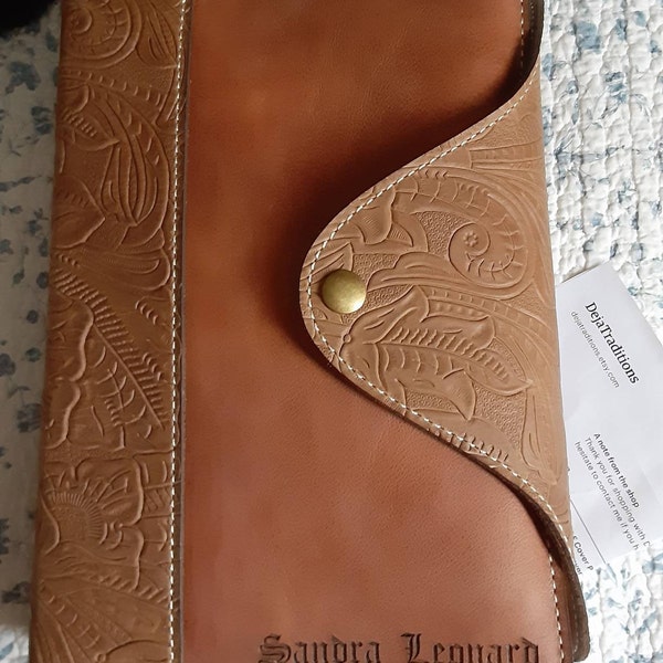 Custom Leather BIBLE Cover PERSONALIZED, Floral Embossed Leather Bible ...