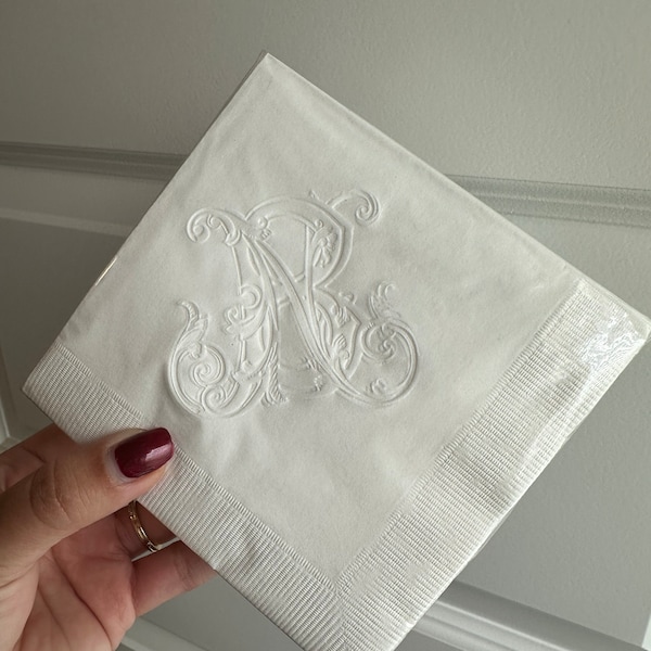 Embossed Interlocking Vintage Monogram Cocktail Napkins, Ivory Wedding ...