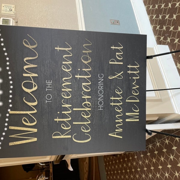Retirement Celebration Welcome Sign, Rustic Gold Retirement Celebration ...