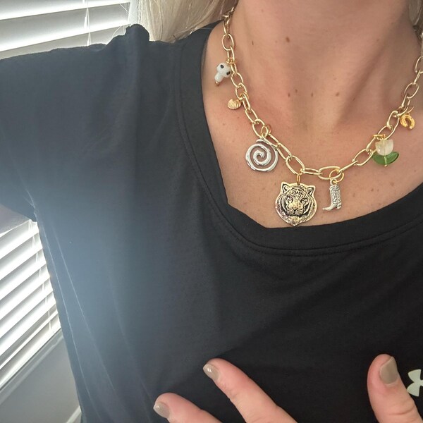 Maria Charm Necklace, Gold Charm Necklace, Multi Charm Necklace ...