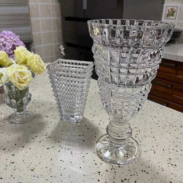 French Style Patterned Glass Vase European Embossed Relief Flower Vase ...