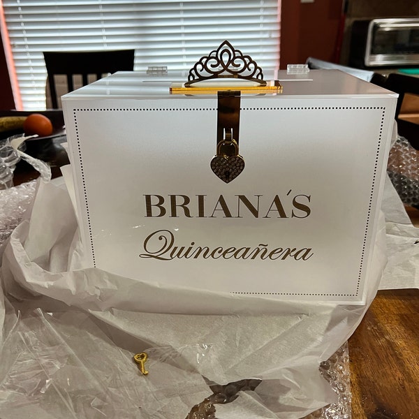 Custom Sweet 16 Money Card Box Real Flowers Engraved Text Lock and Key ...