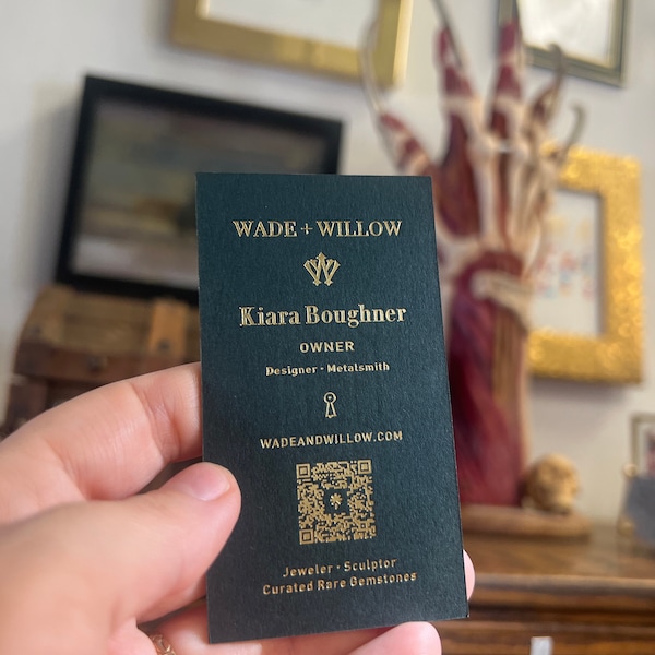 Dark Green Custom Gold Foil Business Cards With QR Code - Luxury ...