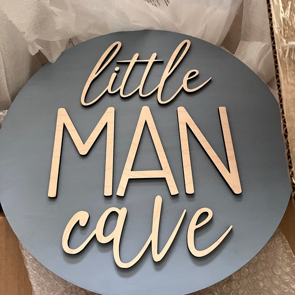LARGE Little Man Cave Round 3D Wooden Sign || Boys Room Decor || Baby ...