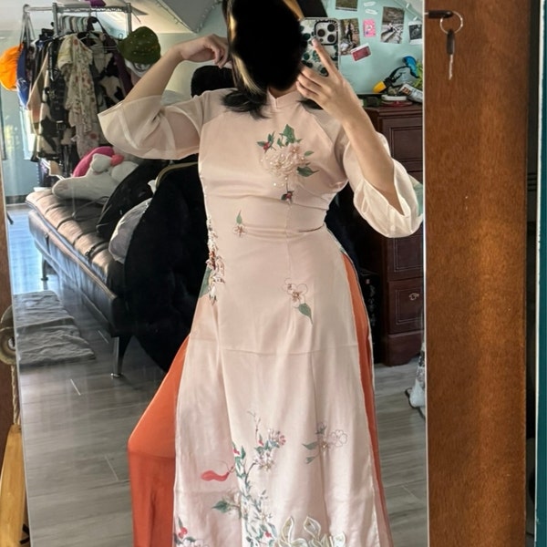 Blush Sparkle Gam Ao Dai Set Pre-made Modernized Vietnamese Ao Dai ...