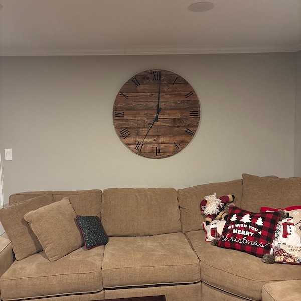 Modern Farmhouse Clock in Warm Coffee Stain, Rustic Round Wall Decor ...