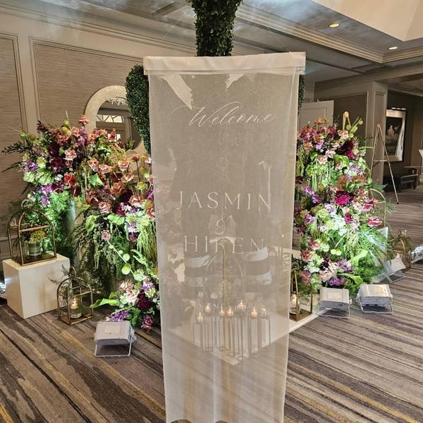 Laced Sheer Fabric Wedding Welcome Sign, Personalized Wedding Welcome ...