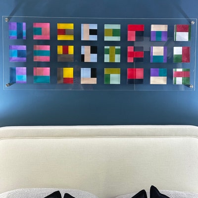 Packs of 30 Plexiglass Blocks With Plaid Pattern Vinyl Art on Acrylic ...