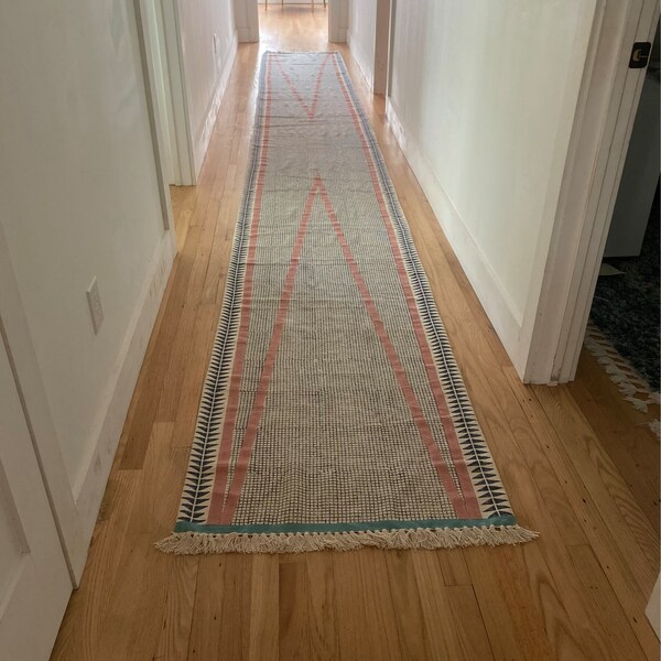 Hallway Runner Kilim Cotton Carpet Kitchen Dining Room Rug Hand Block ...