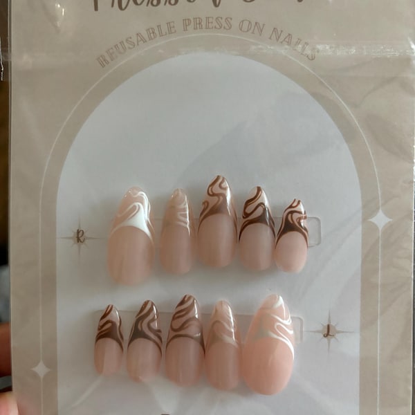 SAVANNAH | Abstract Brown Swirl Press on Nails | Shades of Brown Nails ...