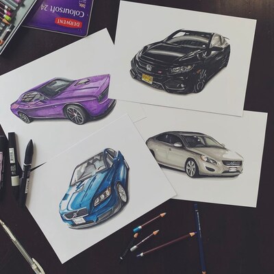 Custom Car Drawing Size A4 8.3 X 11.7 / Car Portrait / Personalised Car ...