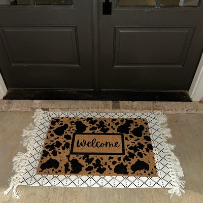 Boho Cow Print Doormat Boho Decor Cow Print Boho Rug Welcome Front Door ...