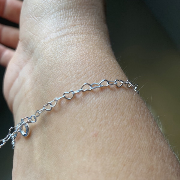 Heart Anklet Sterling Silver - 8" 9"10" 11" 12.5" Adjustable Pretty ...