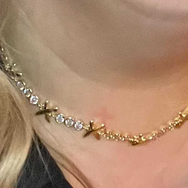 Gemma Owen XO Necklace: 18k Gold Plated Cubic Zirconia Collar - Etsy