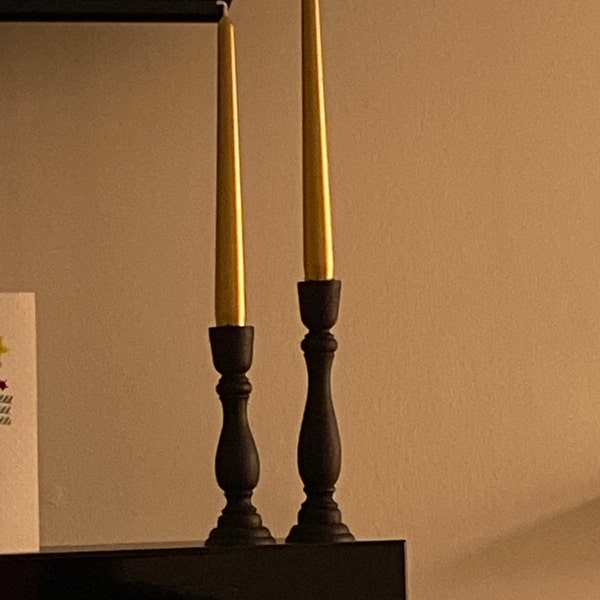 Two Wooden Chunky Candlestick Holders /holders in Black or Ivory / Home ...