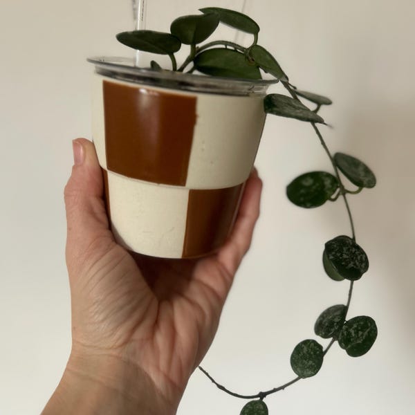 Checkerboard Pot Brown Retro Planter for Indoor Plants and Home Decor ...