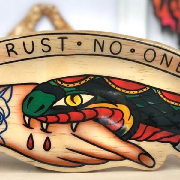Trust No-one! Wood Tattoo Cut Out Sign - Wall Art Wood Inked and Hand ...