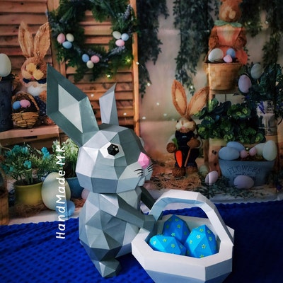 Bunny Easter Papercraft PDF, SVG Template Creating Low Poly 3D Rabbit ...