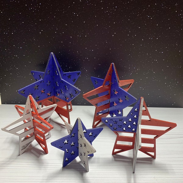 1/8" 3D Standing Stars -set of 5 Patriotic Stars and Stripes for Mantle ...