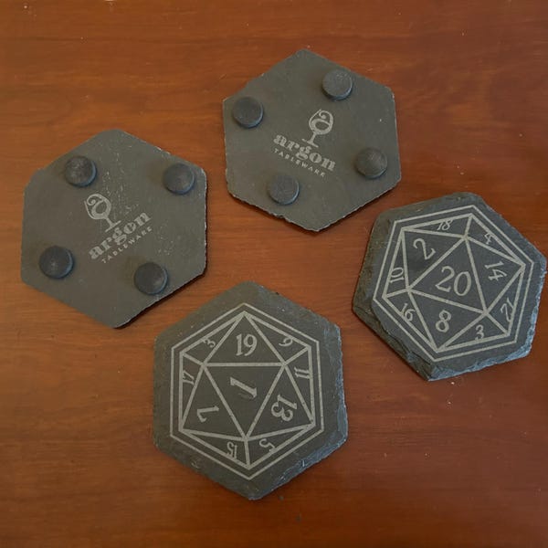 Dnd Engraved Slate Class Coasters Dungeons and Dragons - Dice, Die, D20 ...