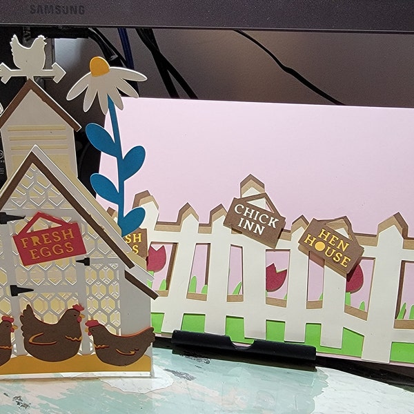 Chicken Coop Pop up Box Card Template | 3D Papercut SVG Card Cut File ...
