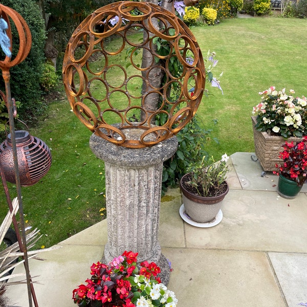 Metal Rusty Garden Modern Art Decorative Open Sphere Ornament - Steel ...