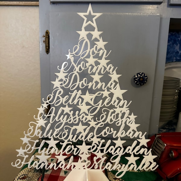 Personalized Christmas Tree Family Name Ornament Laser Cut Names Xmas ...