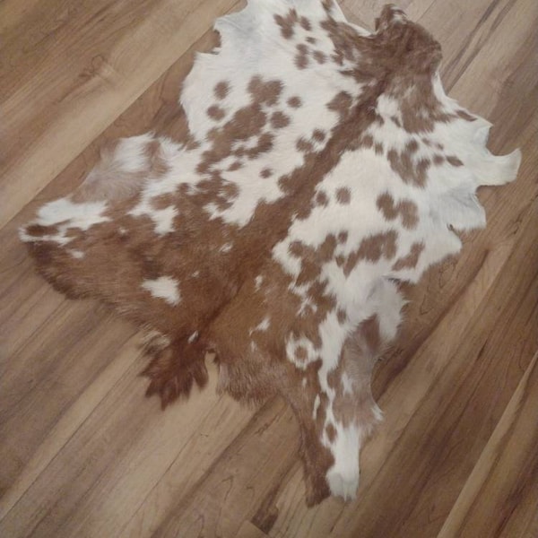 Goat Fur Rug | Rustic Brown and White | Goat Hide Rug | Animal Skin ...