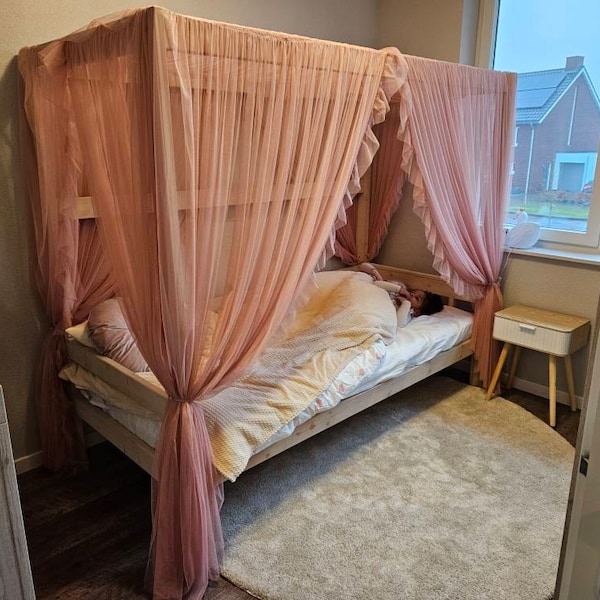 DELUXE With Frill Blush Canopy, Tulle Bed Canopy, Custom Size Bed ...