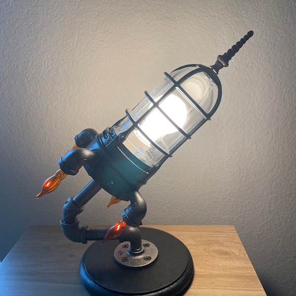 15" Rocket Ship Spaceship Steampunk Industrial Pipe Desk Lamp With 4 ...