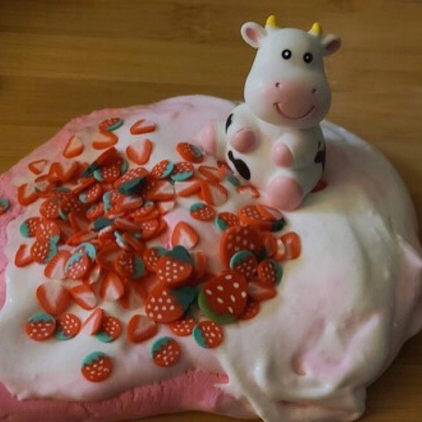 Strawberry Cow Butter Slime, Scented Slime, Pink Cow Slime Charm ...