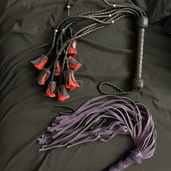 Real Genuine Cow Hide Suede Leather Flogger 50 Falls Purple & Black ...