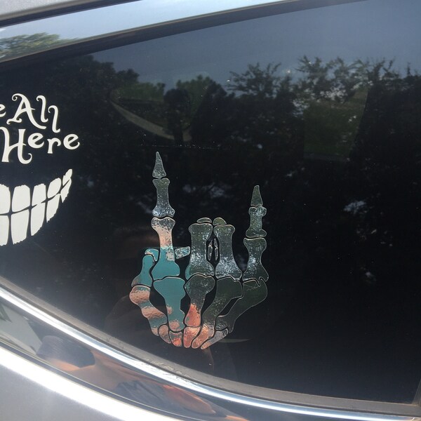 Skeleton Middle Finger Vinyl Decal, Skeleton Decal, Middle Finger Decal ...