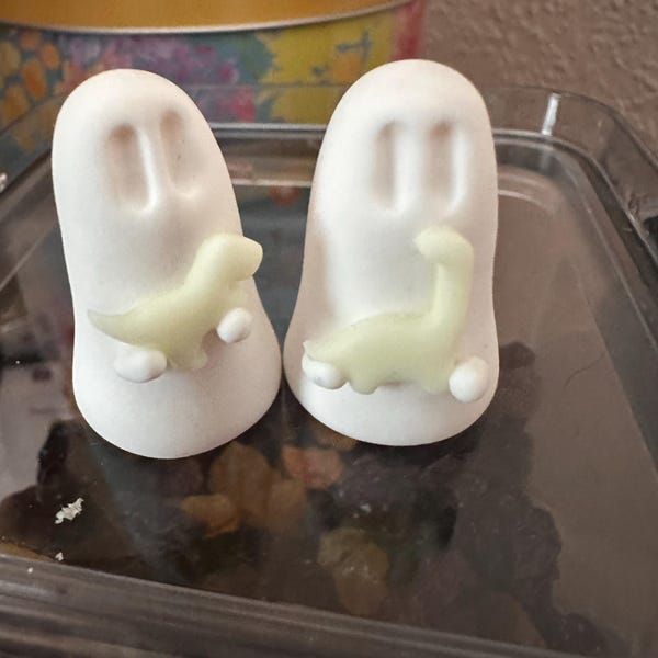 ADOPT A GHOST Polymer Clay Ghost Holding Tiny T-rex Handmade to Order ...