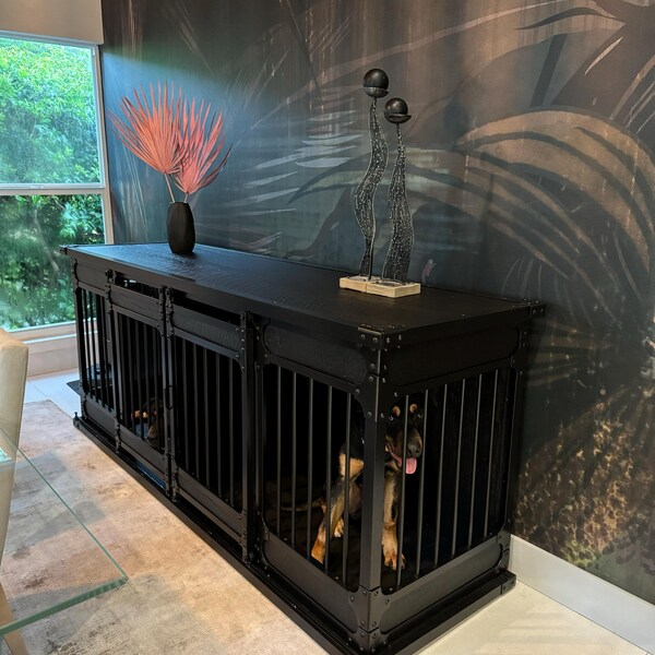 Rustic Industrial Dog Kennel, Dog Crate - Riveted Steel Dog Kennel With ...