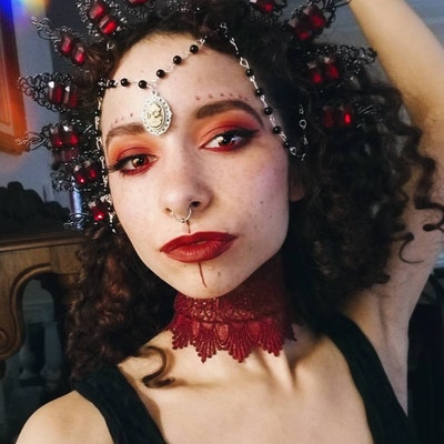 Ready to Ship Vampire Headband Black Crown Gothic Headdress Crystal ...