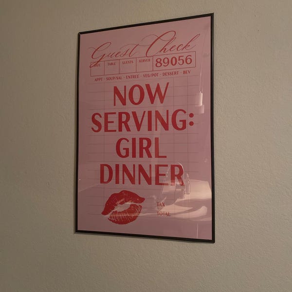 Girl Dinner Print, Aesthetic Kitchen Decor, Trendy Kitchen Prints, Hot ...