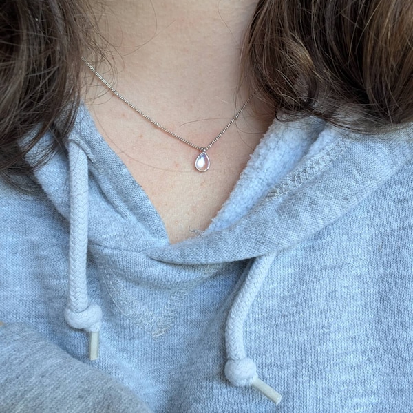 Aurora Moonstone Droplet Pendant Necklace in Sterling Silver, Lab ...