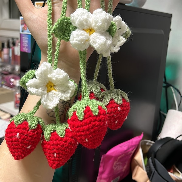 CROCHET PATTERN ONLY Crochet Strawberry Car Interior Rearview Mirror ...