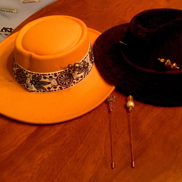 Victorian Style Six Inch Hat Pins White Turquoise And Purple Glass