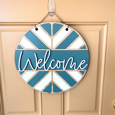 Chevron Geometric Welcome Sign, Digital Download, Round Door Hanger Svg ...