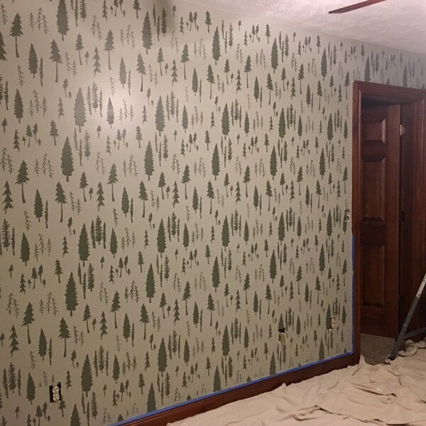 Tree Forest Wallpaper Wall Stencil Pattern - Nursery & Kids Room ...