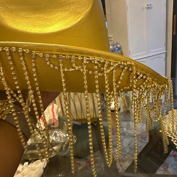 Gold Cowboy Hat W/ Gold Jewel Fringe - Etsy