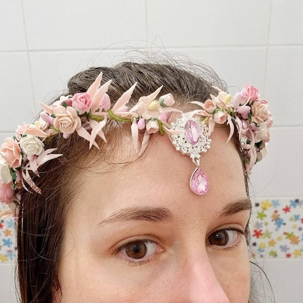 Pale Pink Elven Crown, Blush Elven Circlet, Pink Rose Fairy Flower ...