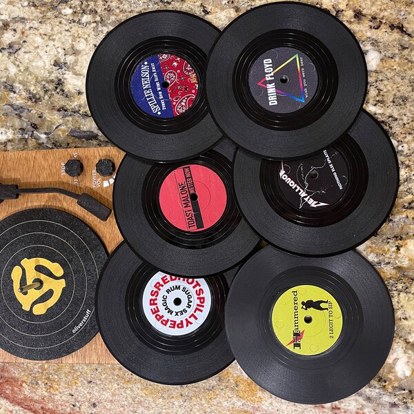 Funny Vinyl Record Coasters With Turntable Holder - Make a Set With 26 ...