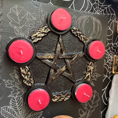 6 Wooden Tabletop Altar With Gold Celtic Pentacle Small Offering Table ...