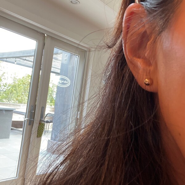 14K Yellow Gold Ball Push Back Studs- Tiny Earring Stud- Dainty Ball ...