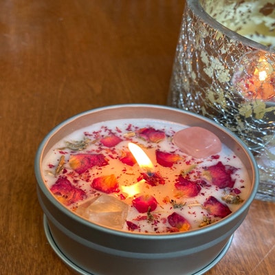 Love Ritual Candle / Intention Candle / Crystal Candle / Rose Quartz ...
