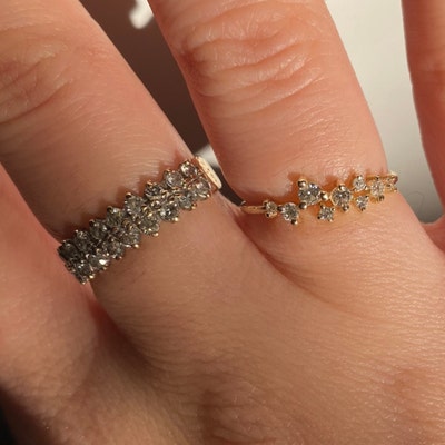 Diamond Iconic Cluster Ring, 14k Solid Gold Wedding Engagement Ring, Womens Minimalist Stacking ...