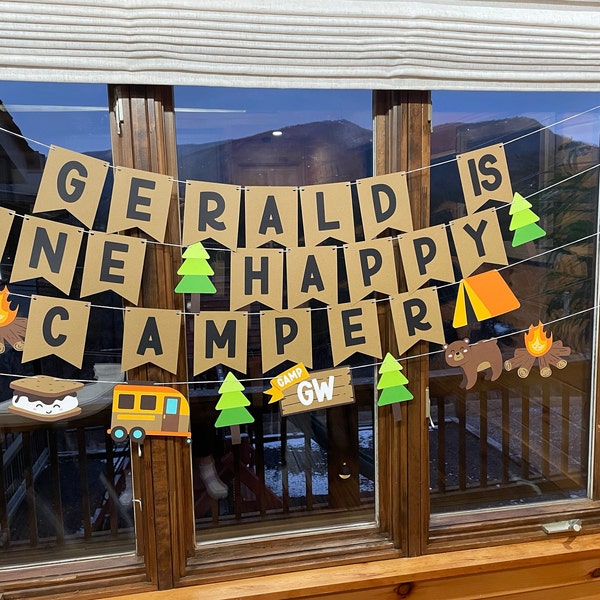 Happy Camper Banner - One Happy Camper Banner - Camping Birthday - One ...